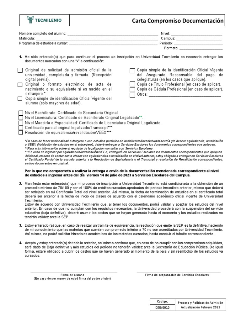 Carta Compromiso Documentación_MA23 | PDF