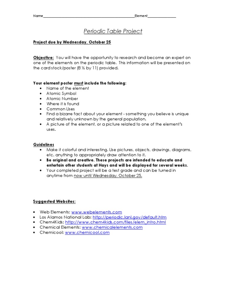 Periodic Table Project for Students | PDF | Career & Growth