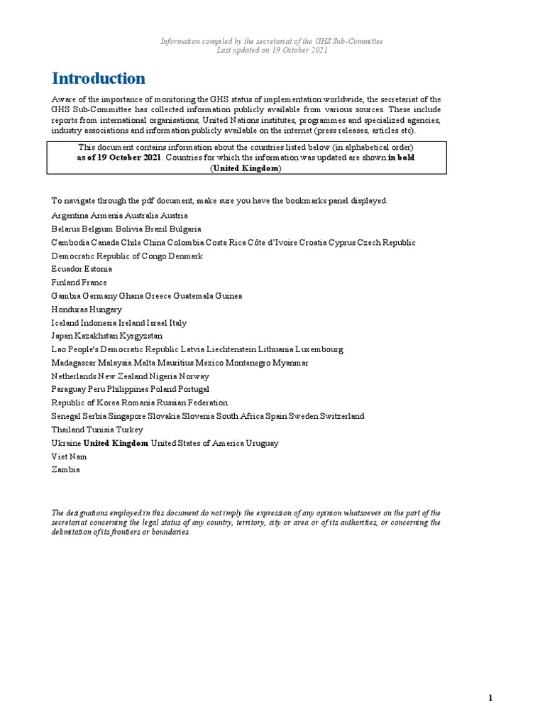 GHS implementation by country_2021-10-19 | PDF | Dangerous Goods | Safety