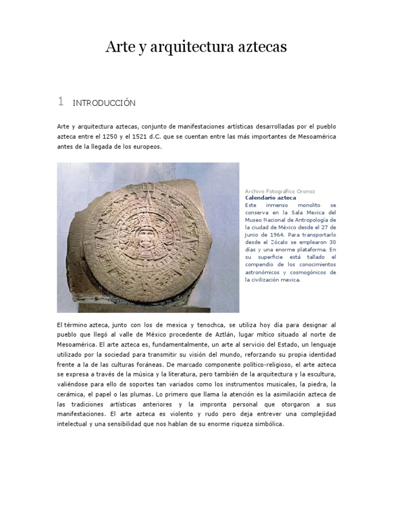 Arte y arquitectura de los aztecas | PDF | Mesoamérica | azteca