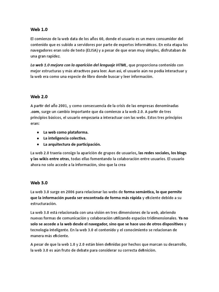 La Web 1.0 Mejora Con La Aparición Del Lenguaje HTML, Que Proporciona ...
