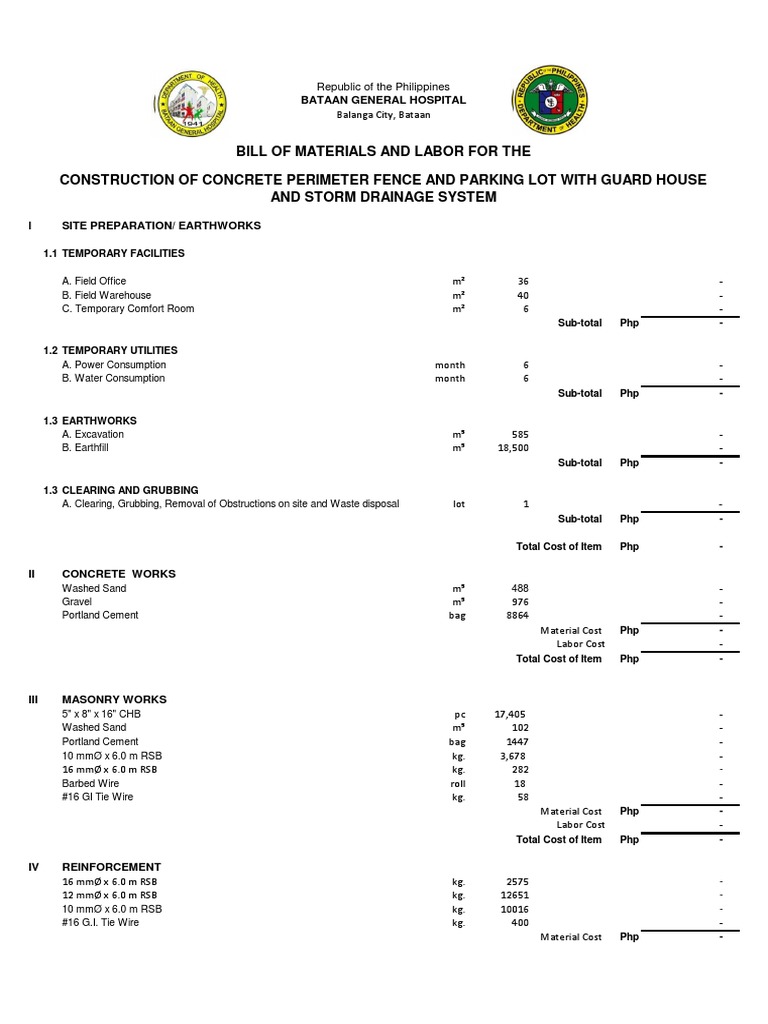 Construction Bill of Materials and Labor | PDF | Pipe (Fluid Conveyance ...