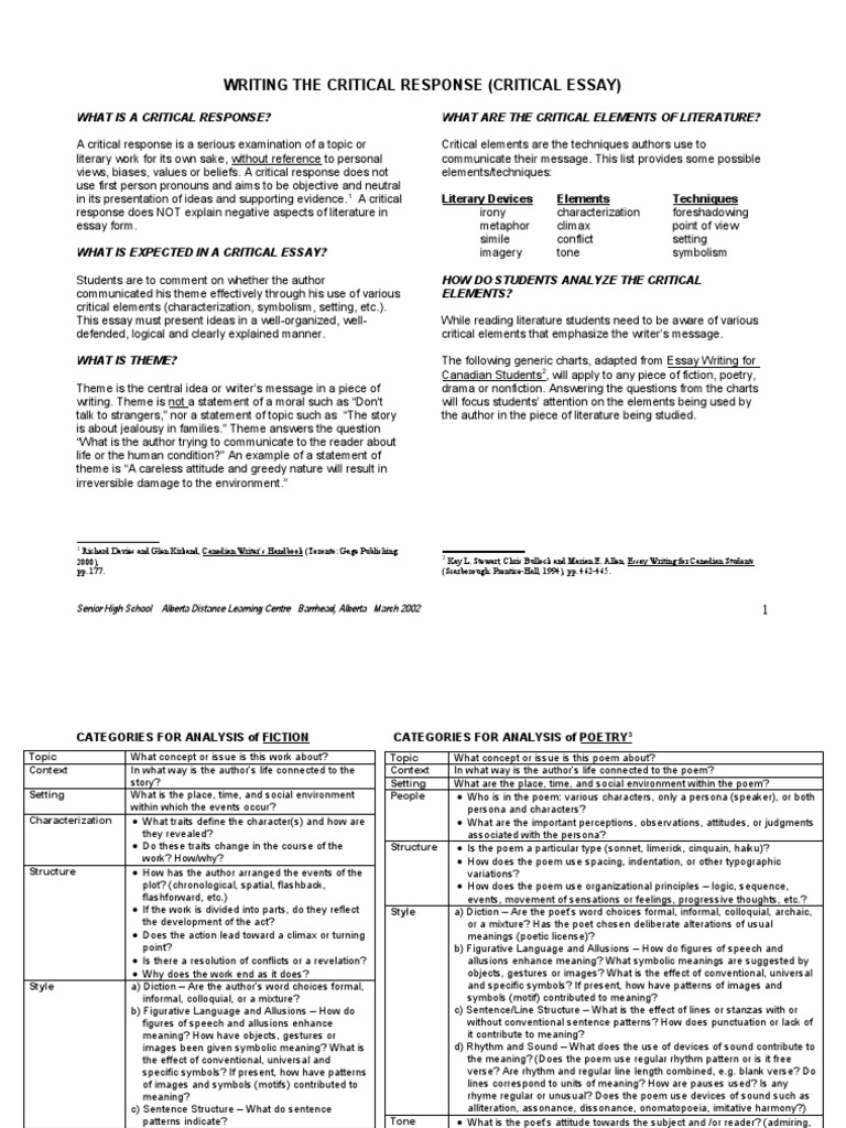 Writing A Critical Response | PDF | Poetry | Essays