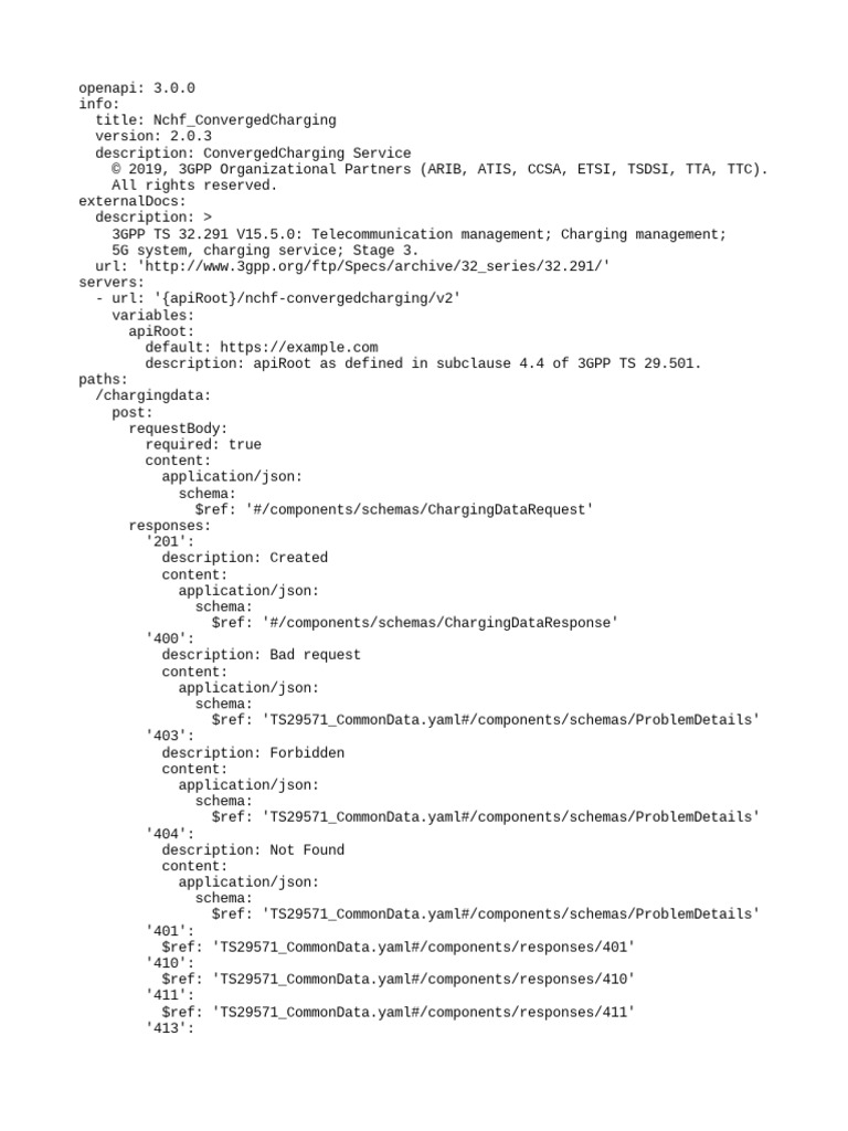 TS32291 NCHF ConvergedCharging | PDF | Xml Schema | Json