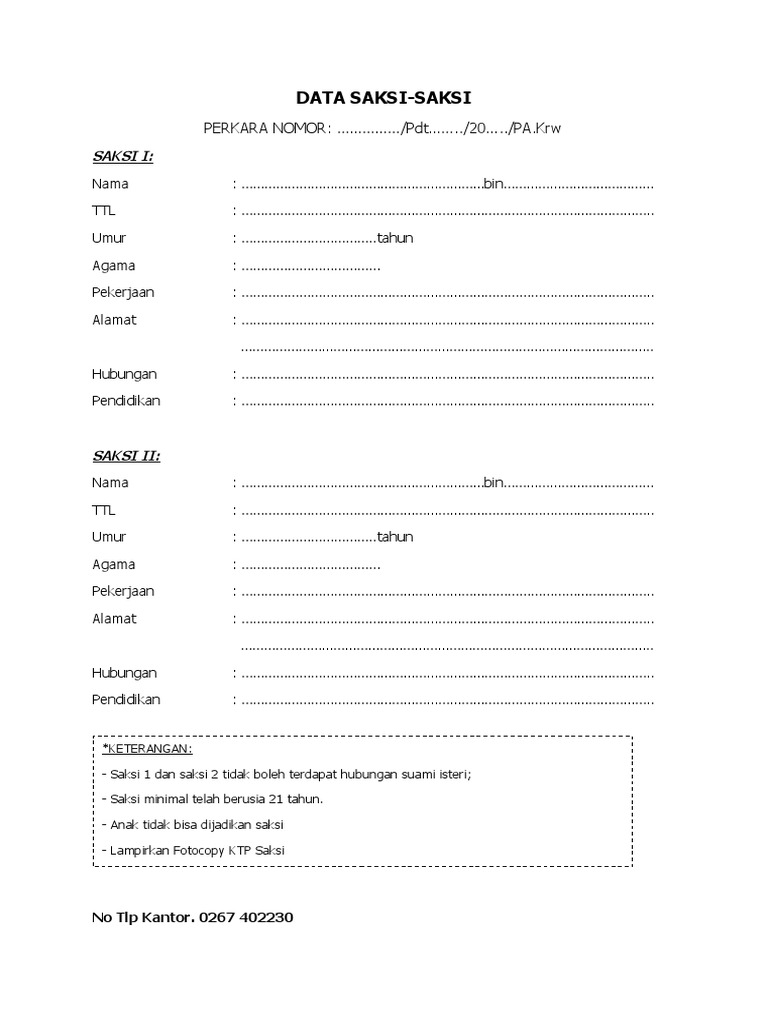 Data Saksi Perkara Pengadilan | PDF