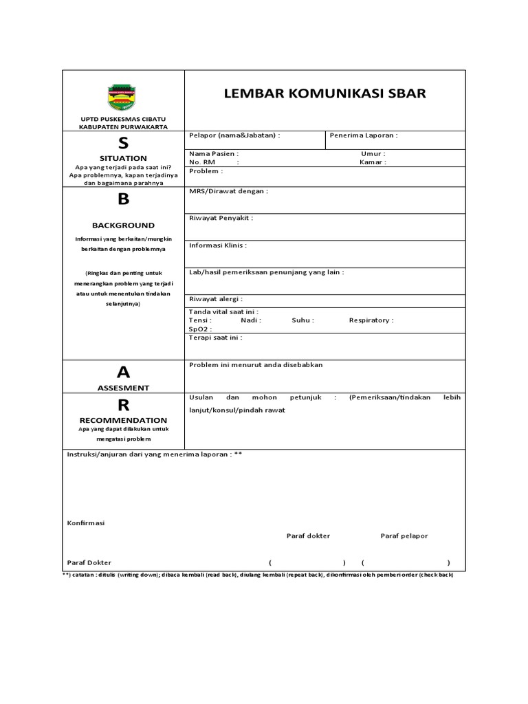 5.3.2.1 Form Sbar Komunikasi Efektif | PDF