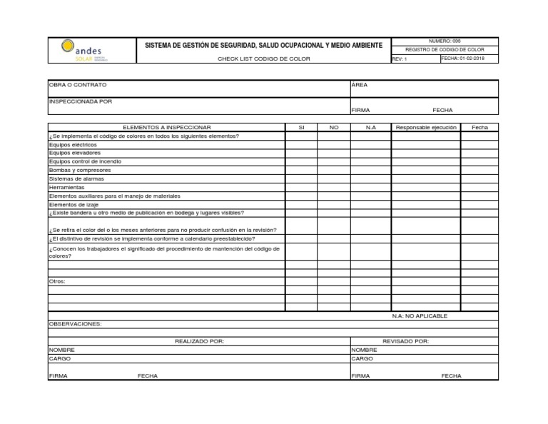 Check List de Codigos de Colores | PDF