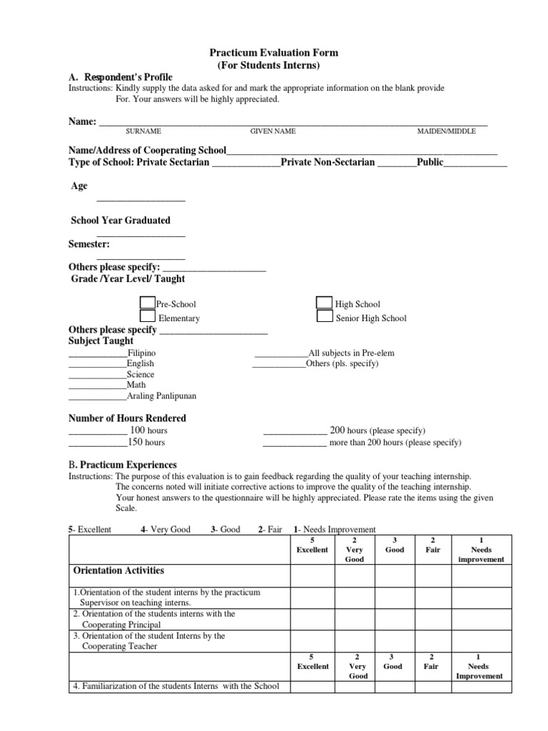 Practicum Evaluation Form | Download Free PDF | Internship | Job Hunting