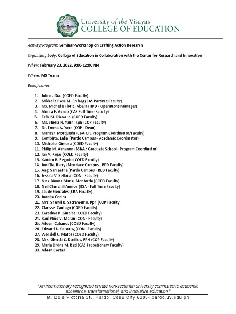 SAMPLE Evidences of Outreach Activity | PDF | Action Research | Science