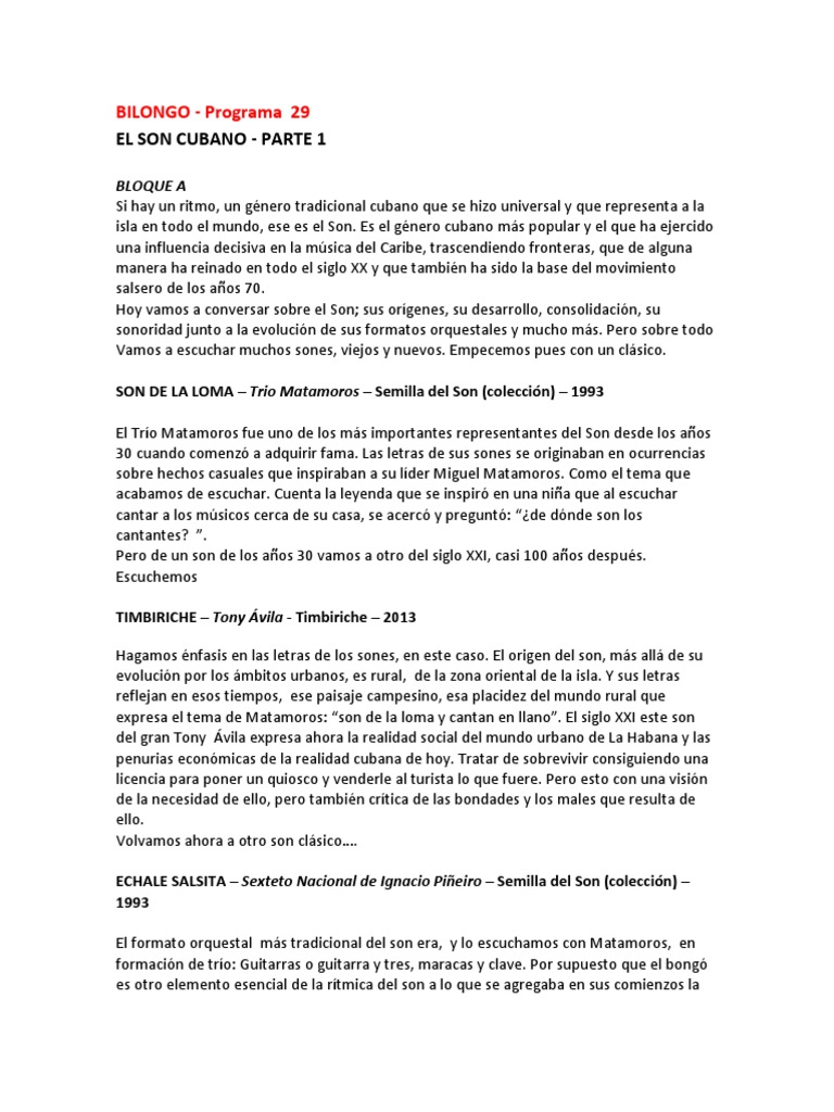 Bilongo - Programa 29 - El Son Cubano - Parte 1 | PDF | Cuba | Musica cubana
