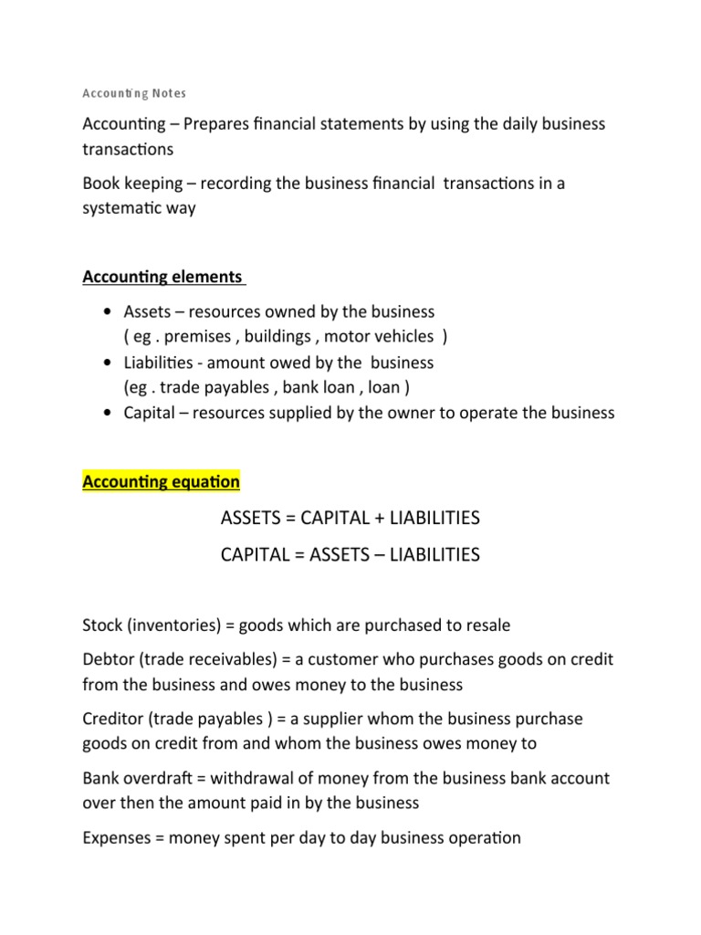 Accounting Notes | PDF | Debits And Credits | Bookkeeping