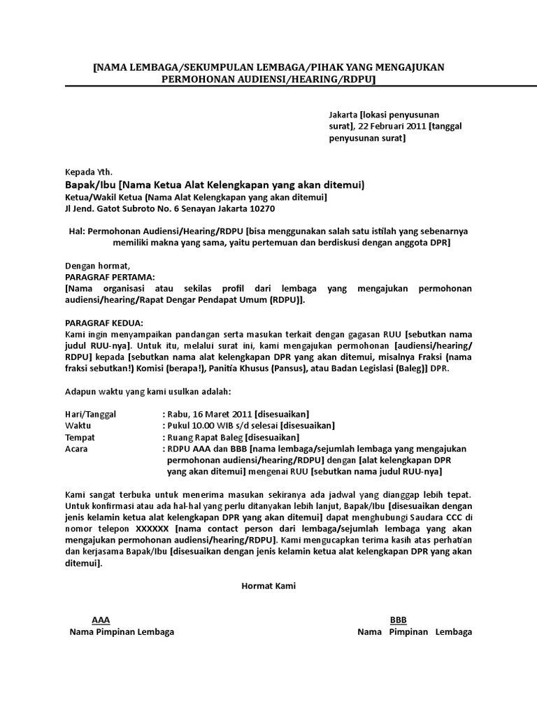 Surat Permohonan Audiensi Ke DPR | PDF