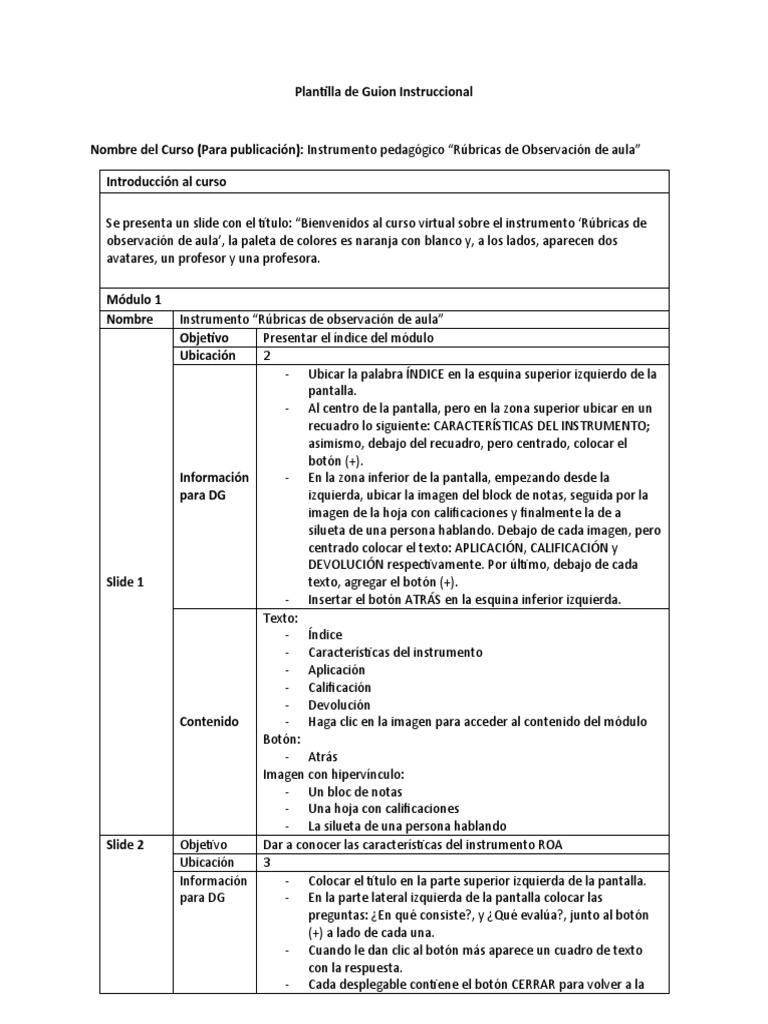 Guion Instruccional | PDF | Rúbrica (Académica) | Modificación de comportamiento