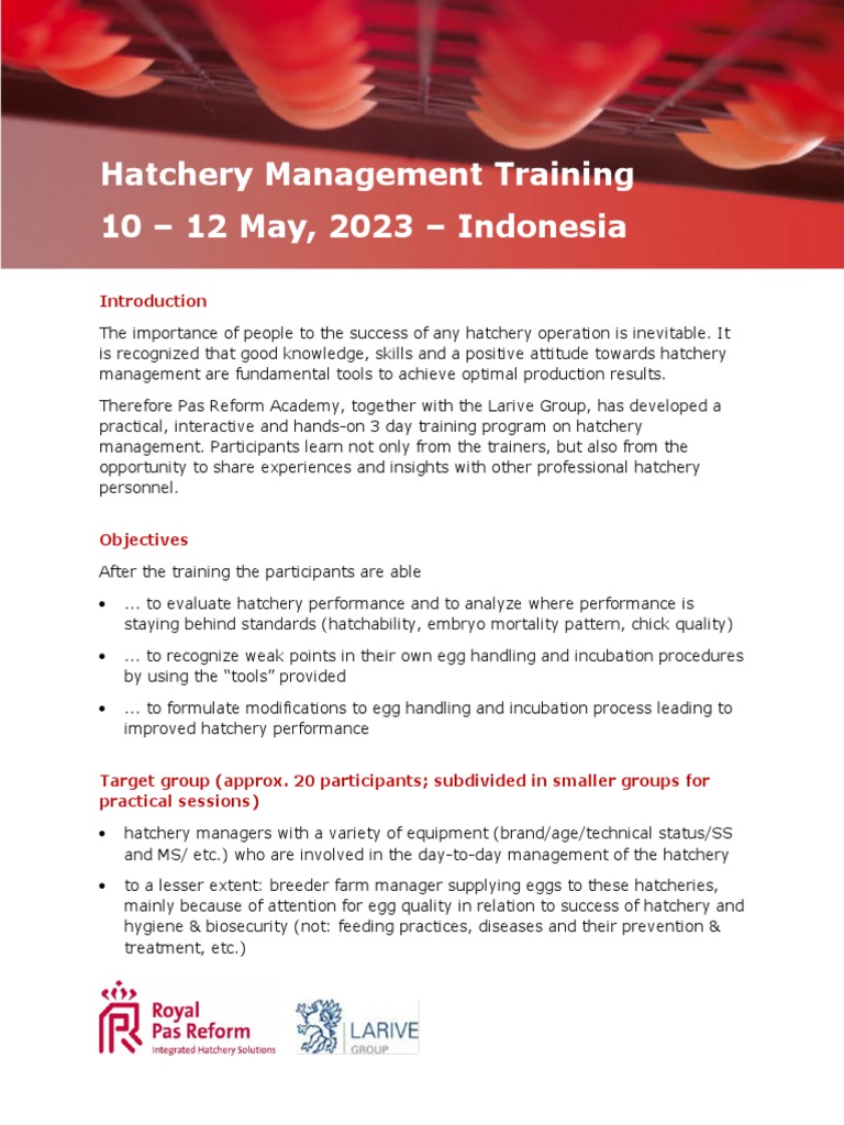 1 Program Hatchery Management Training Yogya Week 19 2023 | PDF