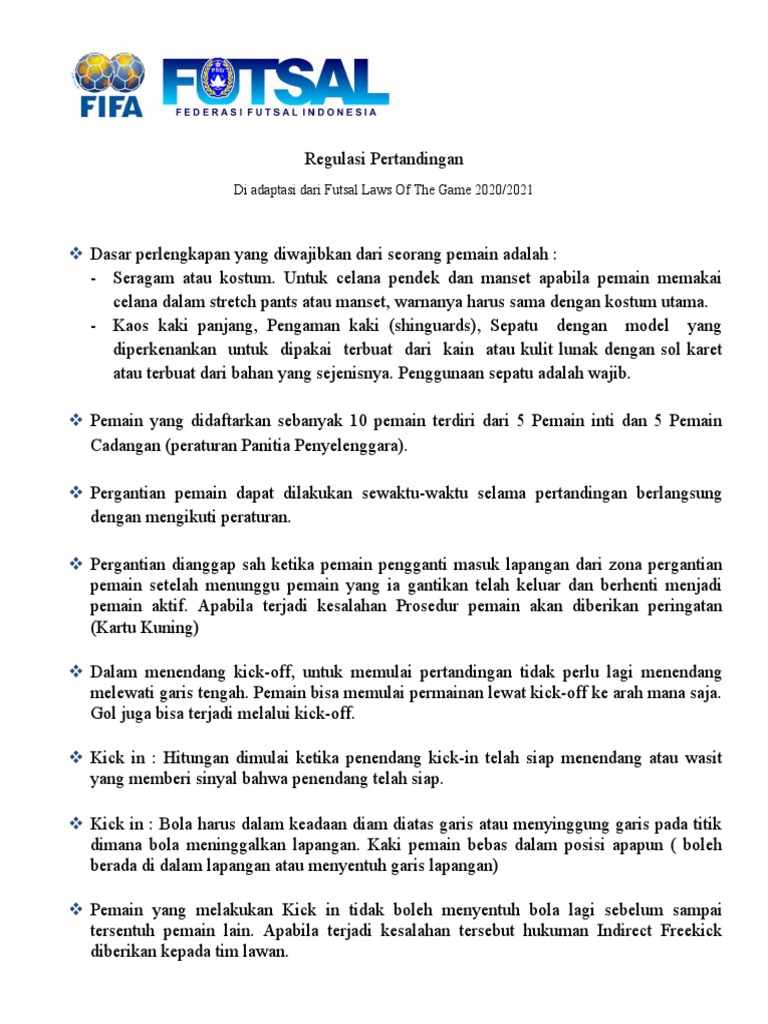 Panduan Futsal: Aturan dan Regulasi | PDF