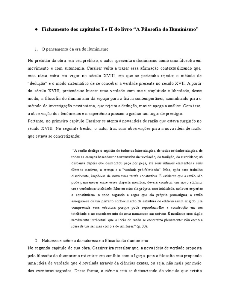 Fichamento Dos Capítulos I e II Do Livro "A Filosofia Do Iluminismo" | PDF | Science | Teologia