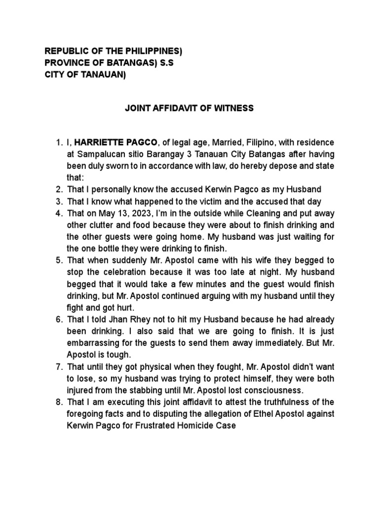 joint affidavit of witness GROUP 4 | PDF | Affidavit | Common Law