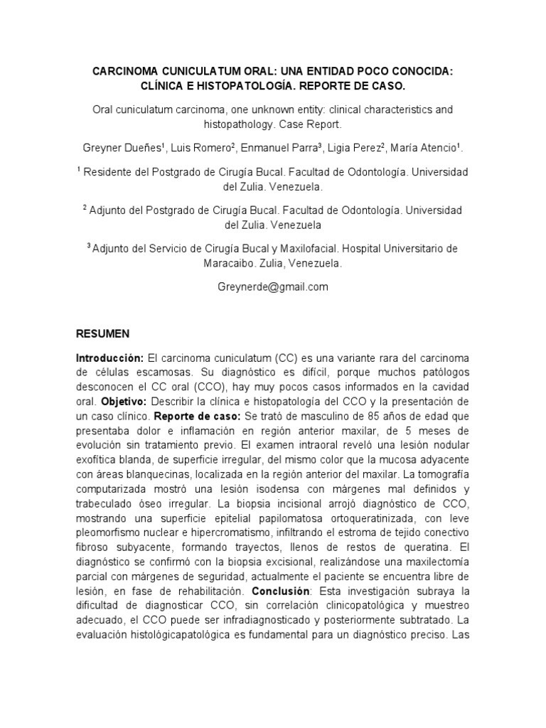 Carcinoma Cuniculatum | PDF | Cirugía Oral y Maxilofacial | Odontología