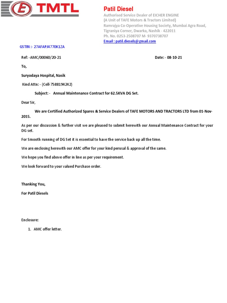 Suryoday Hospital Amc Quotation - 08-10-20 | PDF | Manufactured Goods ...