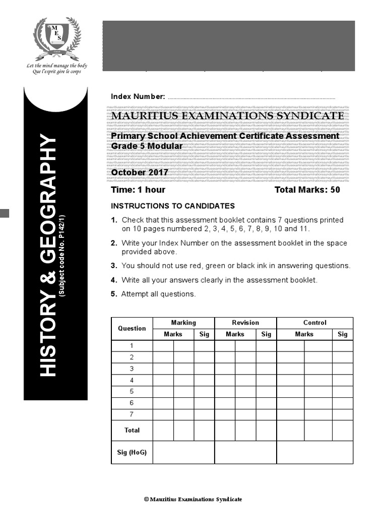 PSAC2017 Grade5 HistGeo(Mtius) | PDF