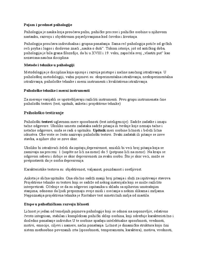 Pojam I Predmet Psihologije | PDF