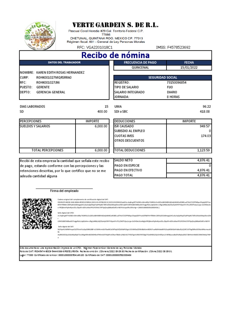 01 Recibo De Nomina Pdf Salario Sueldos Y Salarios