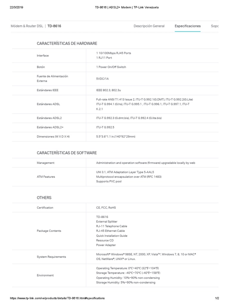 TD-8616 - ADSL2+ Modem - TP-Link Venezuela | PDF | Software | Estándares de telecomunicaciones