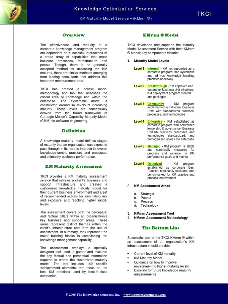 KM Maturity Model Service - vC0307 | PDF | Business | Information Technology Management