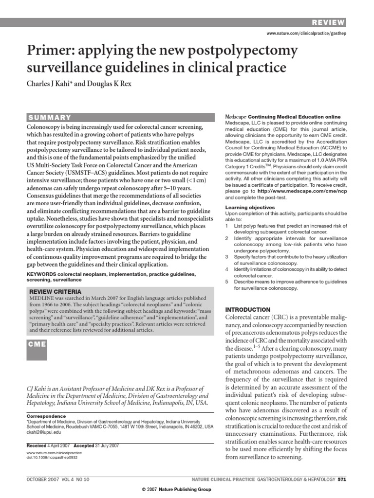 New Post-Polypectomy Surveillance Consensus | PDF | Colonoscopy ...