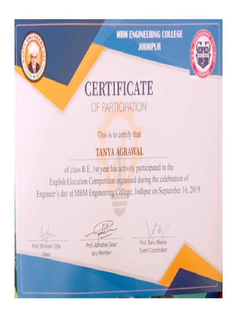 Elocution Certificate Tanya | PDF