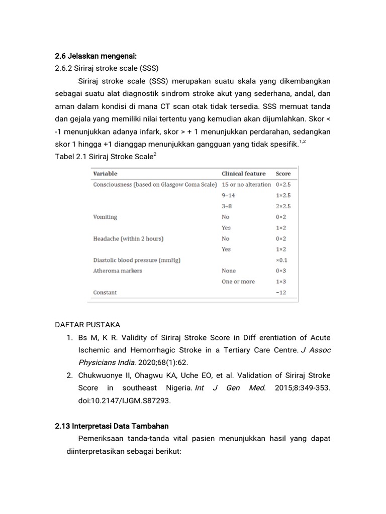 Stroke Dan Hipertensi - Siriraj Stroke Scale & Data Terapi - Belinda P | PDF