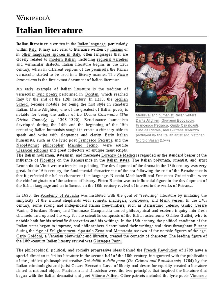 Wikipaedia Italian - Literature | PDF | Italian Literature | Dante ...