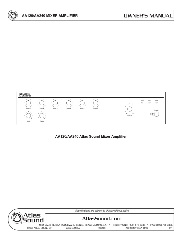 AA120/AA240 Mixer Amplifier Manual | PDF | Electrical Connector ...