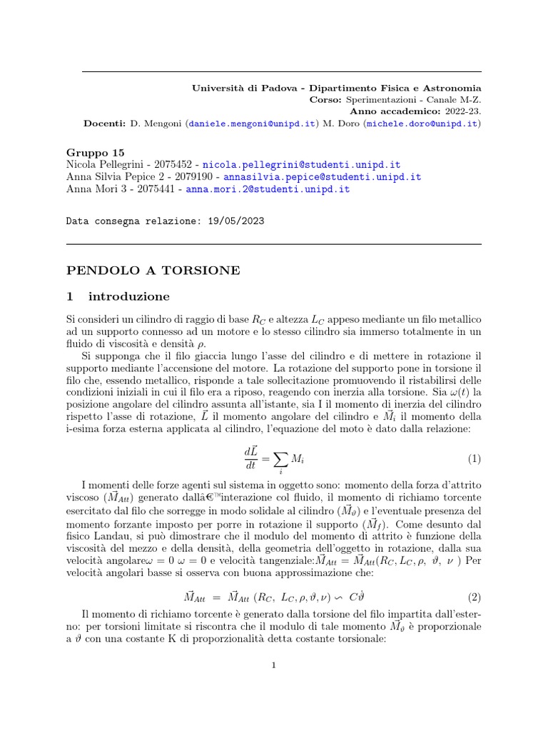 Pendolo A Torsione | PDF