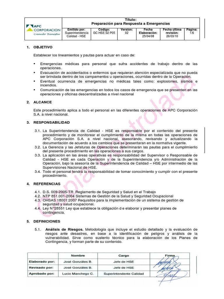 GC HSE 02 P 05 V02 Prep Resp A Emerg - CC | PDF | Emergencia | Evaluación