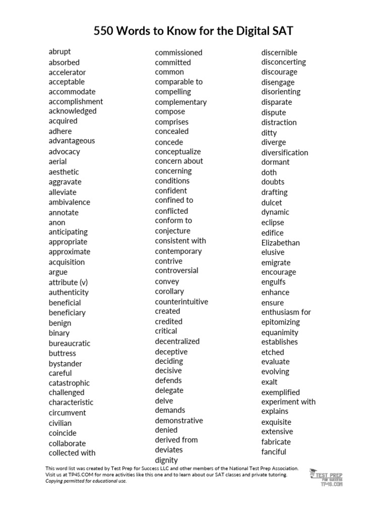 Essential Vocabulary for Digital SAT | PDF