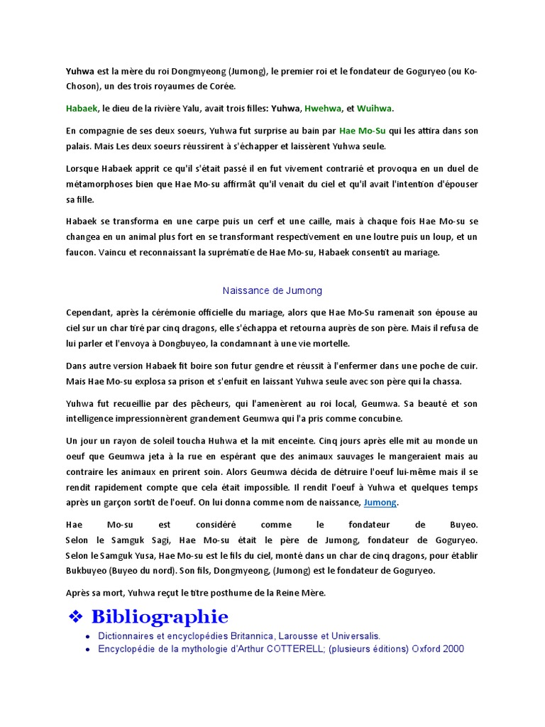 Yuhwa et Hae Mo-su : Légende de Jumong | PDF