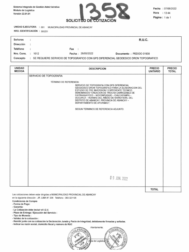 Cotizacion para Un Levantamiento Topografico | PDF
