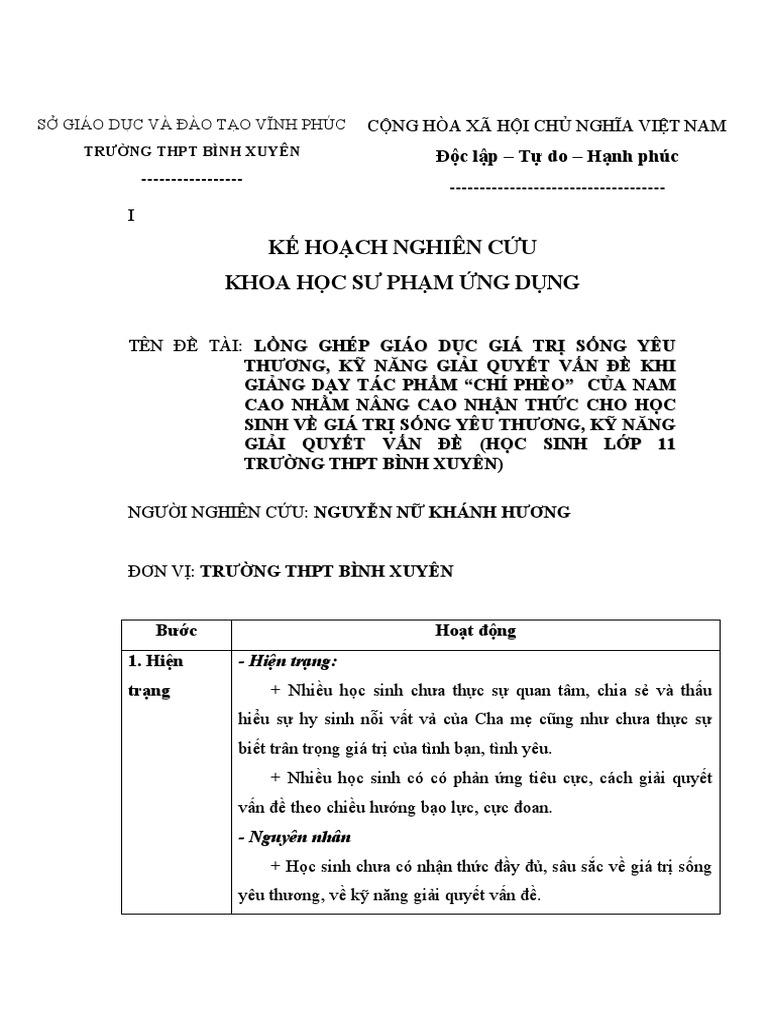 2.Kế hoạch nghiên cứu - Chi pheo - xong | PDF