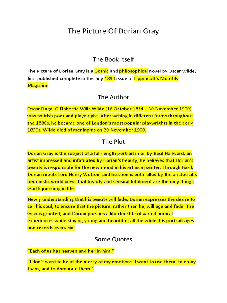 The Picture of Dorian Gray | PDF