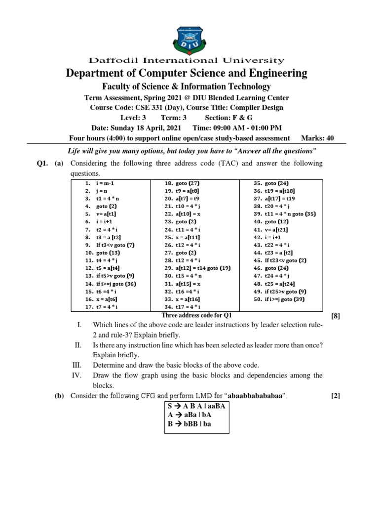 CSE 331 Semester Final Question For Section-MC-FG | PDF | Parsing | Metalogic