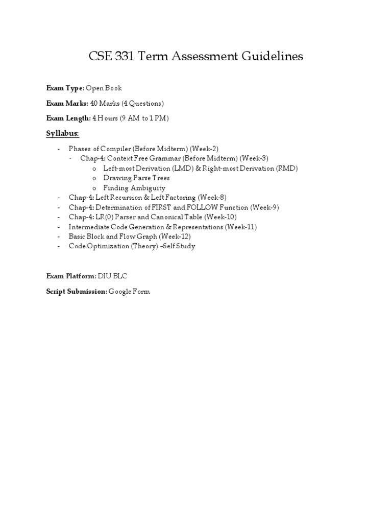 CSE 331 Term Assessment Syllabus | PDF | Teaching Methods & Materials | Computers