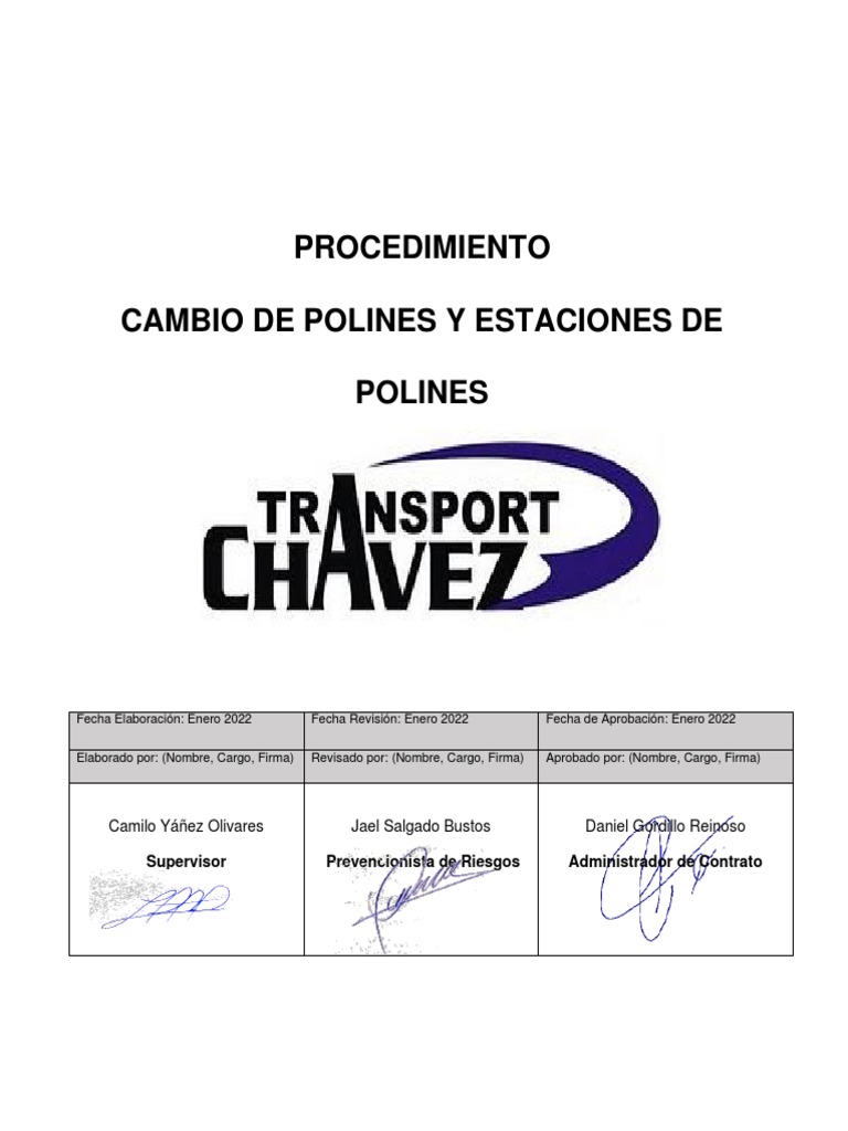 Procedimiento Cambio de Polines y Estaciones de Polines. | PDF ...