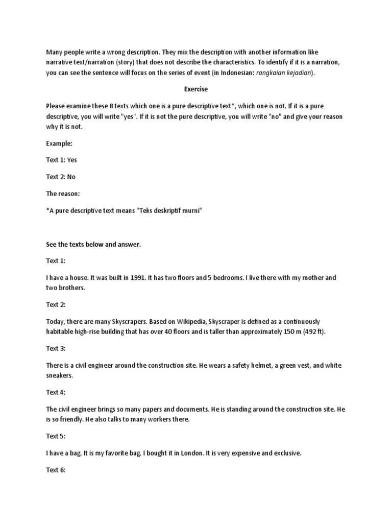 Descriptive Text Exercise Question | PDF