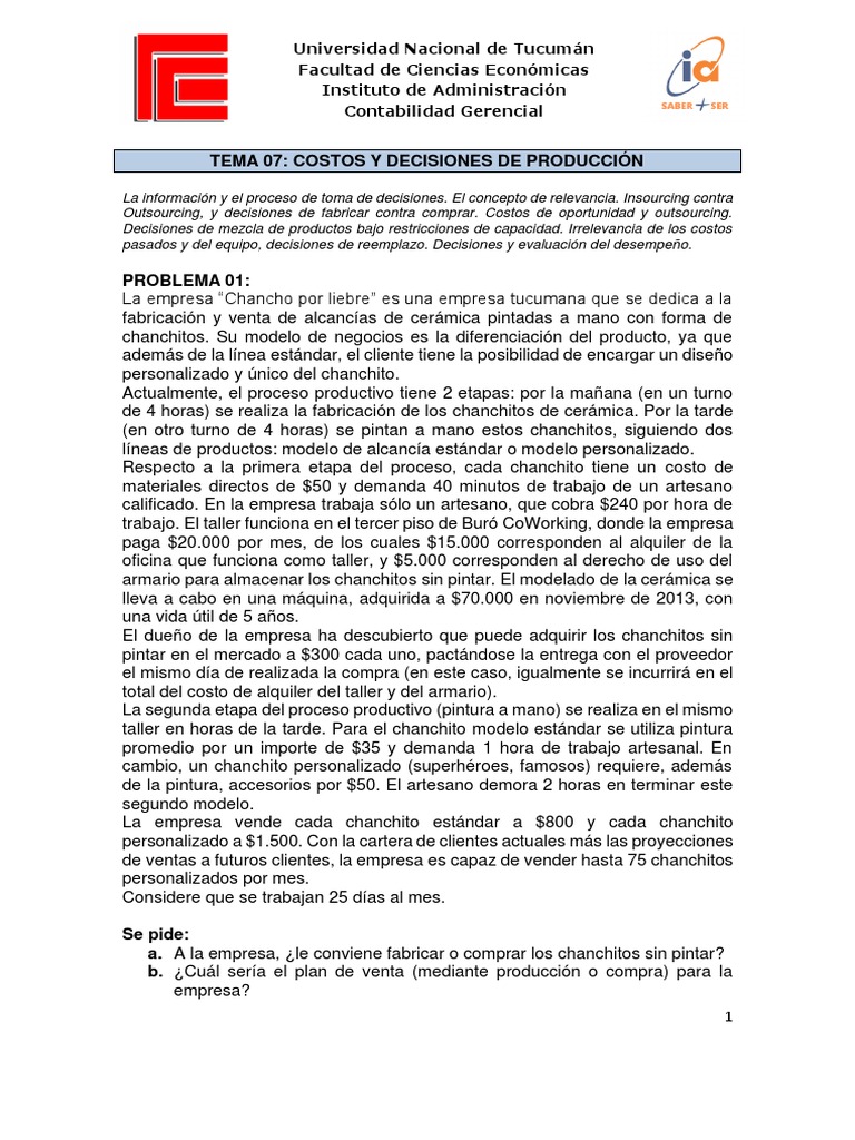 Ejercicios T07 2023 | PDF | Costo | Contabilidad