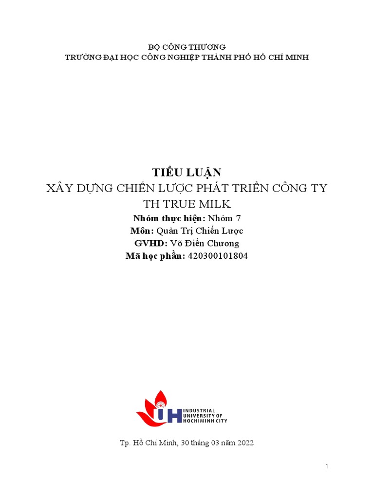 NHÓM 7 - CHIẾN LƯỢC CÔNG TY TH TRUE MILK | PDF