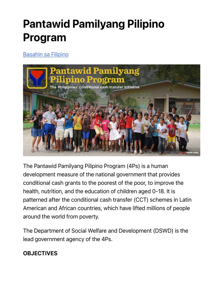 Pantawid Pamilyang Pilipino Program - Official Gazette of The Republic ...