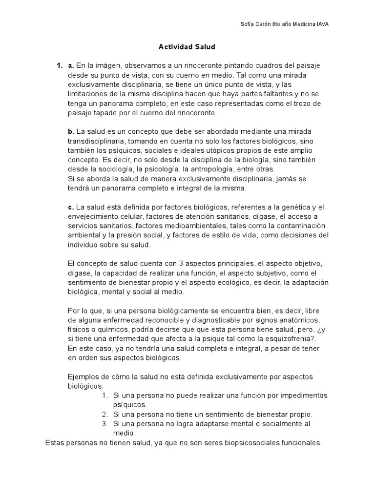 Actividad Salud Sofía Cerón | PDF | Medicina
