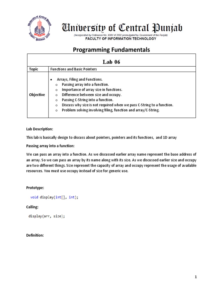 PF Lab 06 Manual | PDF | Pointer (Computer Programming) | Computer Program