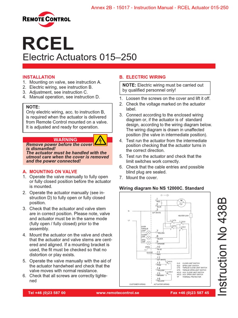 Actuator Instruction Manual - RCEL015-250 | PDF | Valve | Electrical Wiring
